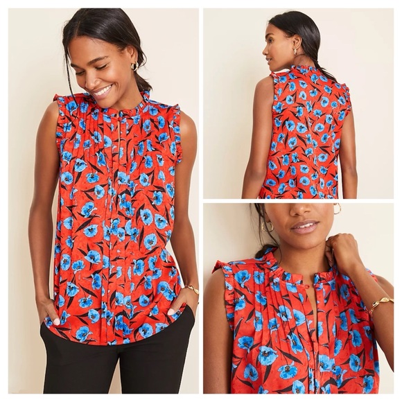 Ann Taylor | Tops | Ann Taylor Multicolored Poppy Pintucked Ruffle ...